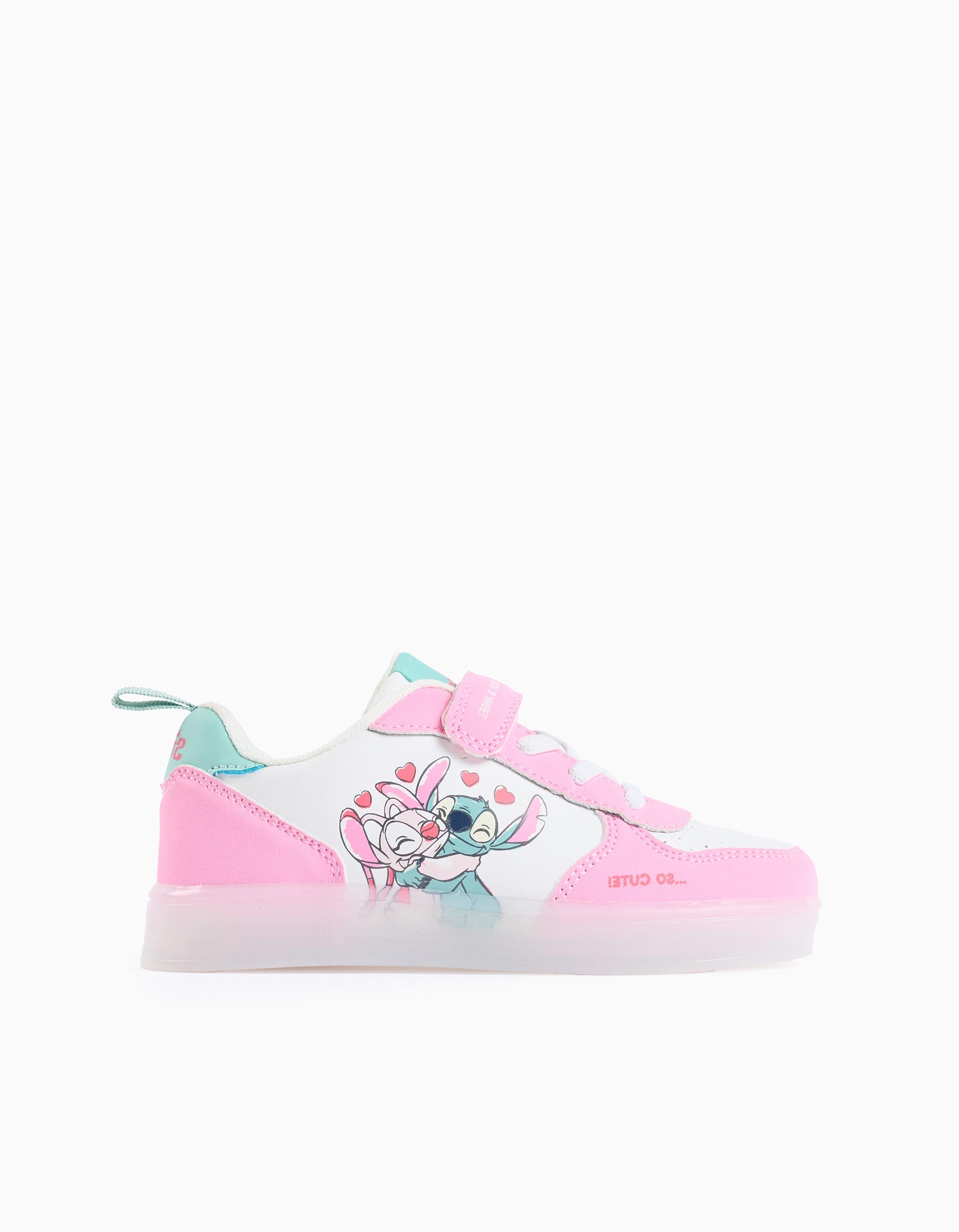 Light-up trainers with Stitch print for girls, white/pink/blue – ZIPPY