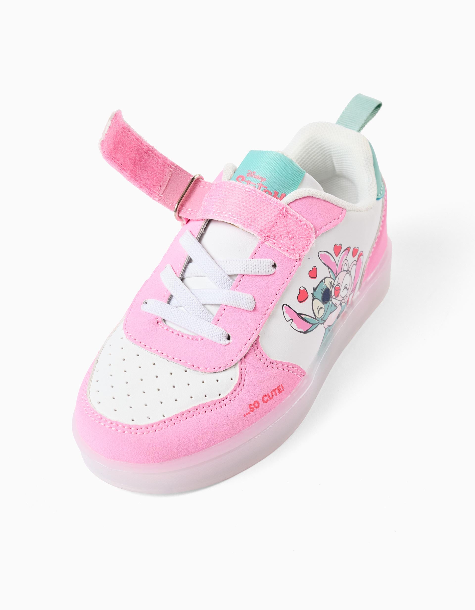 Light-up trainers with Stitch print for girls, white/pink/blue – ZIPPY