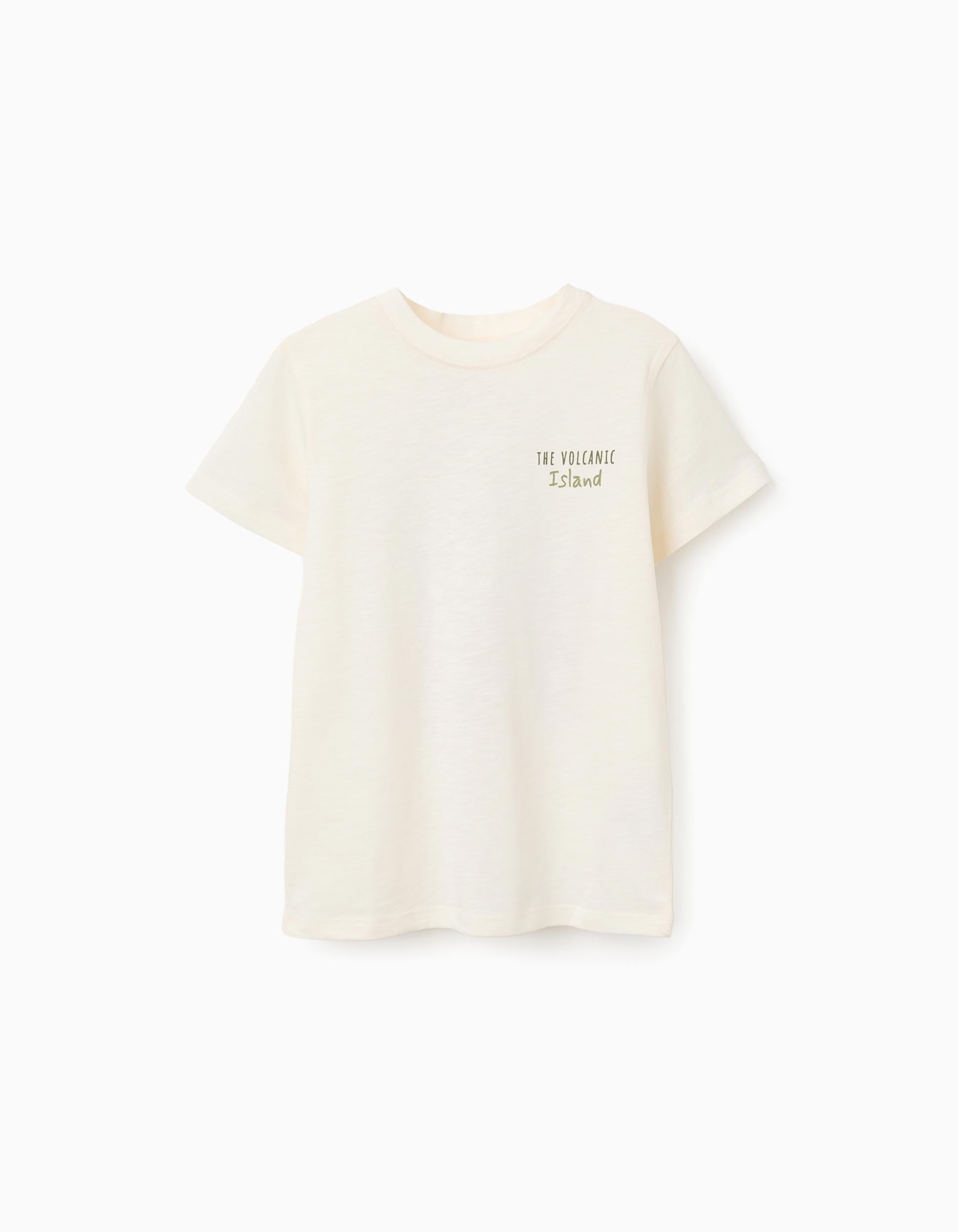 Cotton T-shirt with Lanzarote prints for boys, light beige – ZIPPY