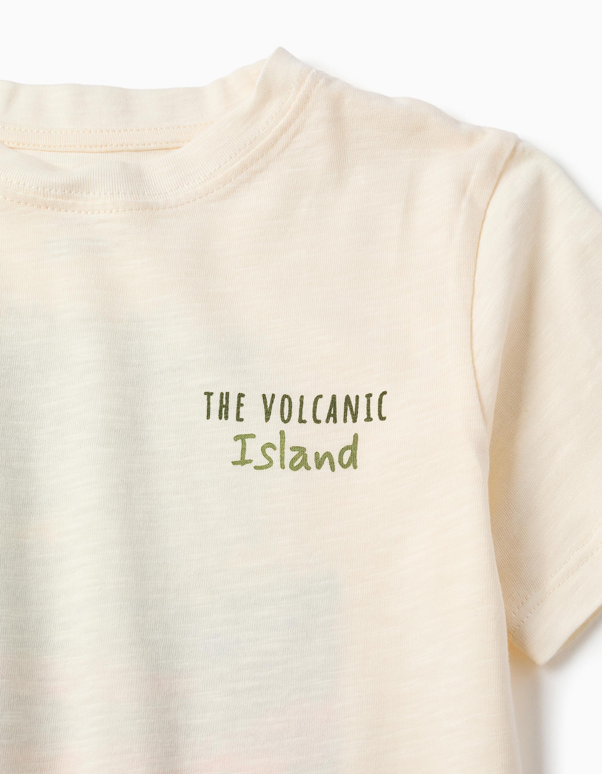 Cotton T-shirt with Lanzarote prints for boys, light beige – ZIPPY