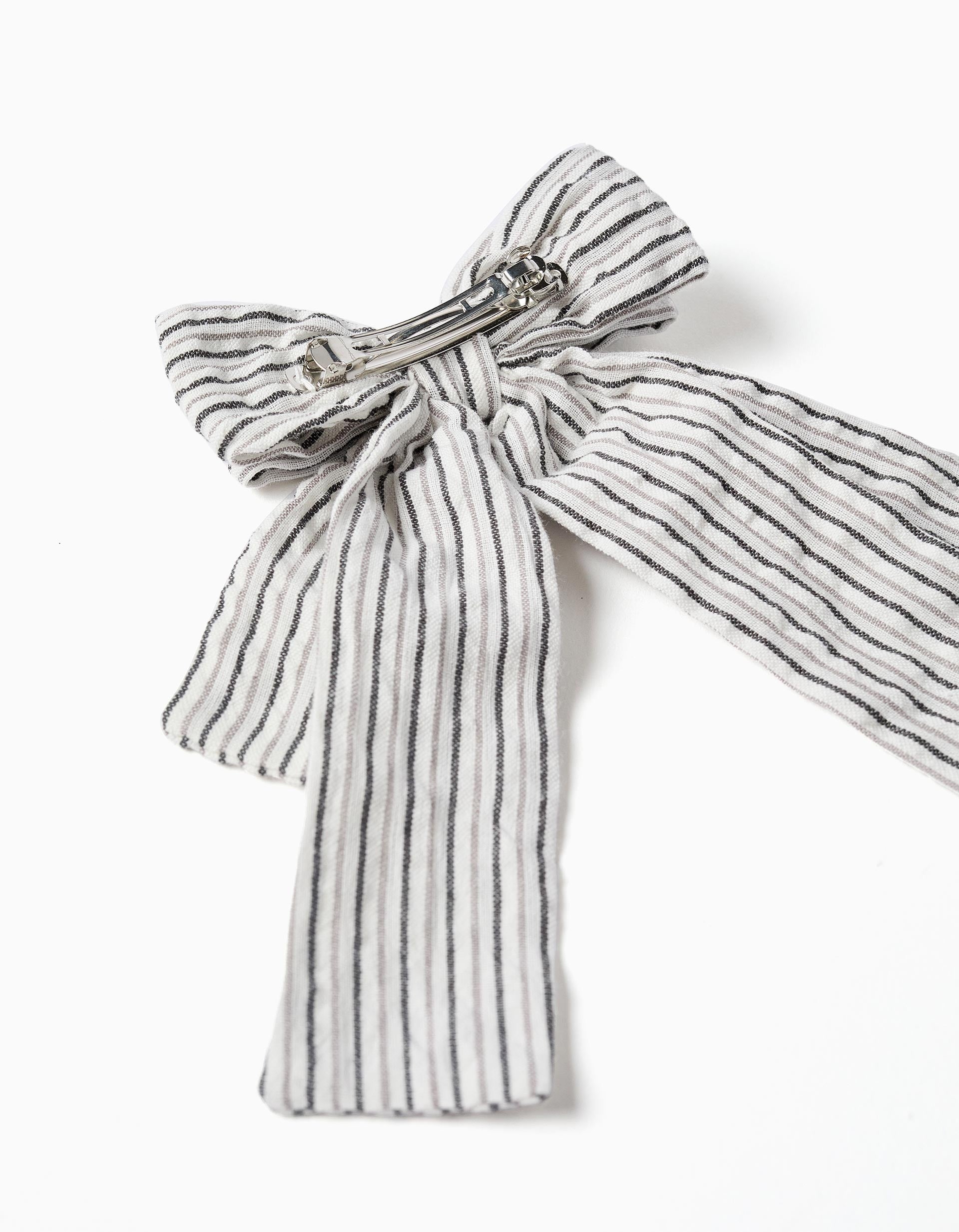 Hair slide with striped bow B&S for babies and girls, white/grey – ZIPPY