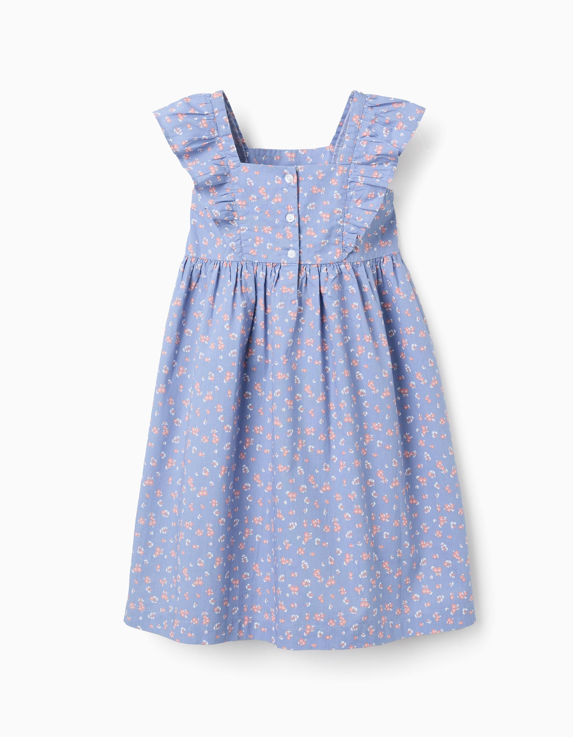 Floral Dress for Girls, Light Blue and White, with Ruffles – ZIPPY