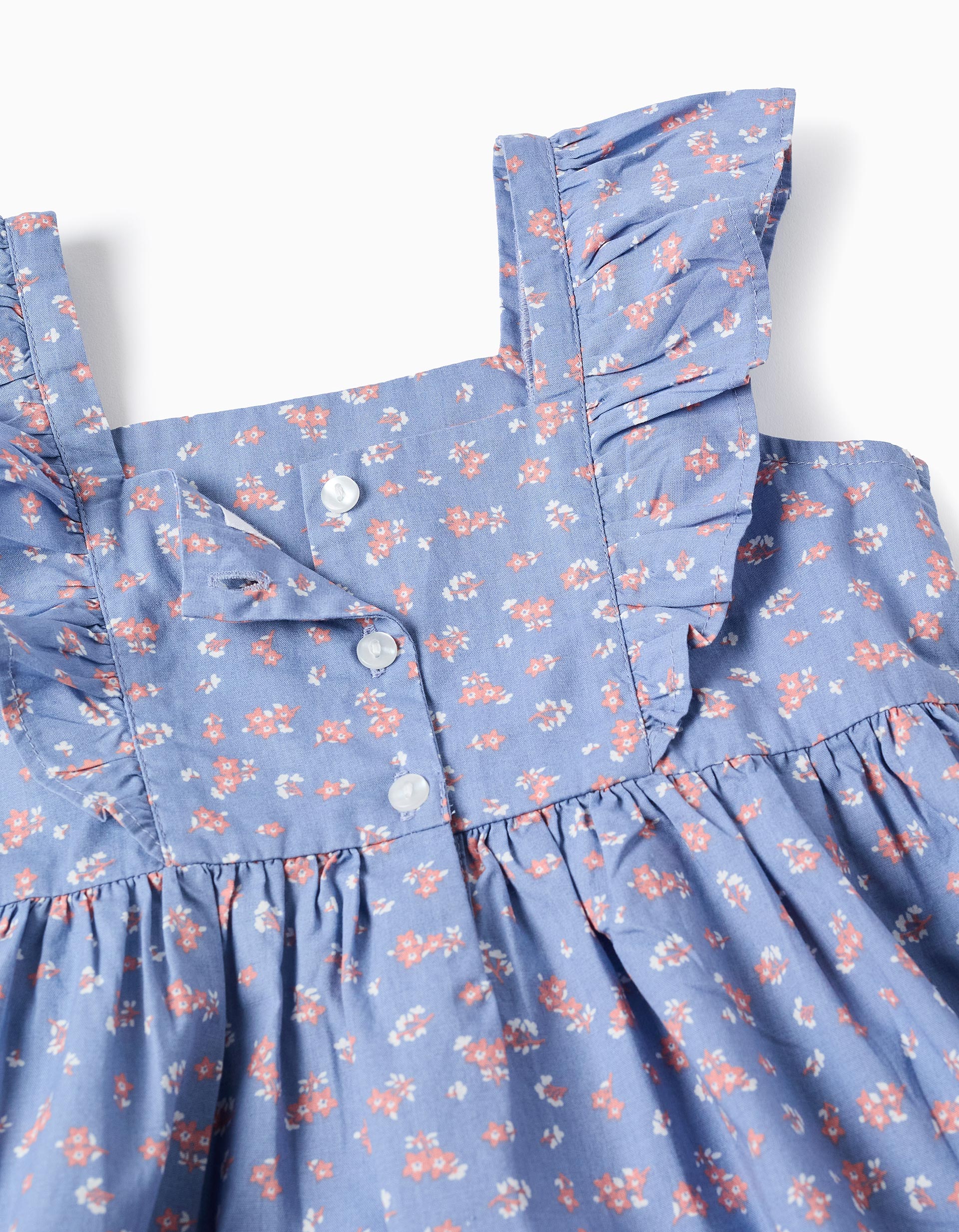 Floral Dress for Girls, Light Blue and White, with Ruffles – ZIPPY