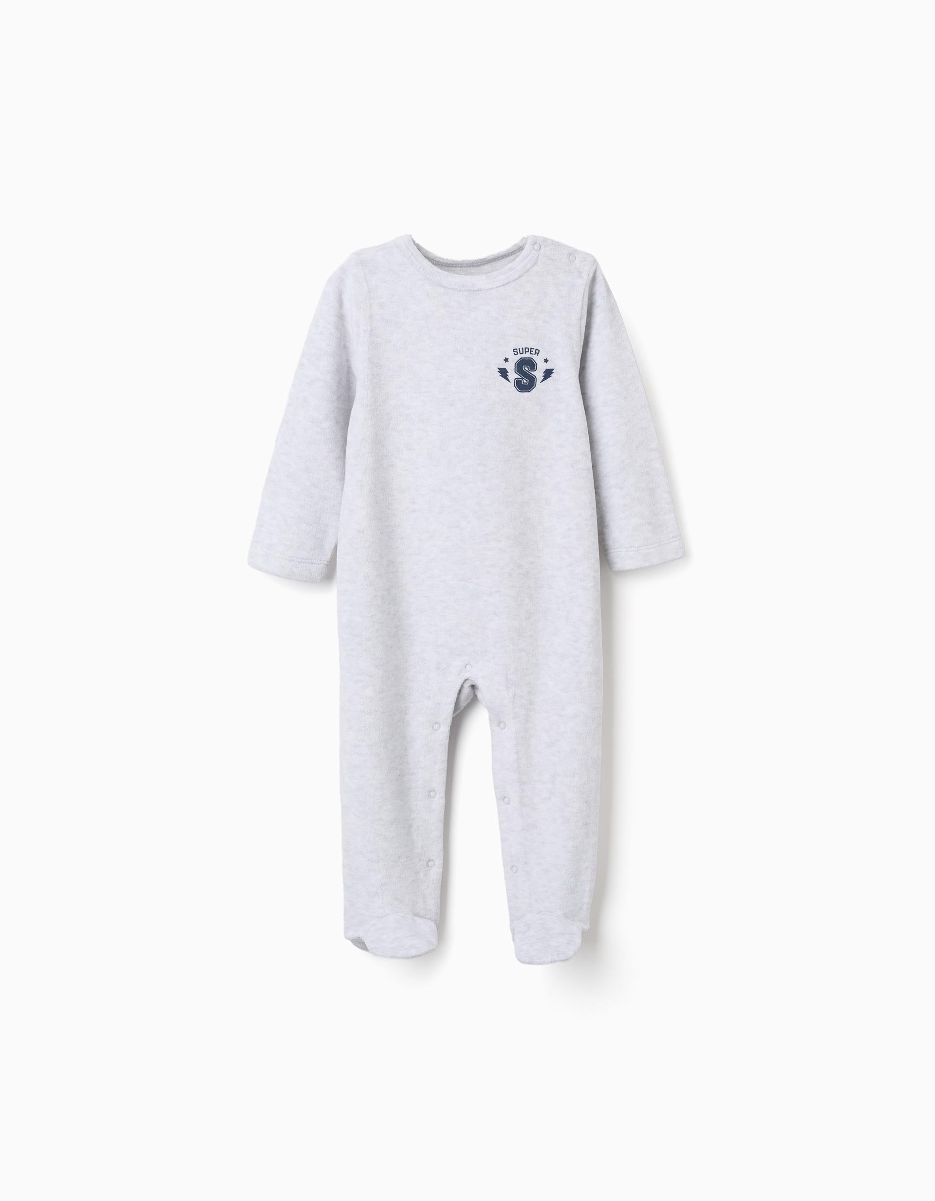 Velvet babygrow with Super print for newborn and baby boys, grey – ZIPPY