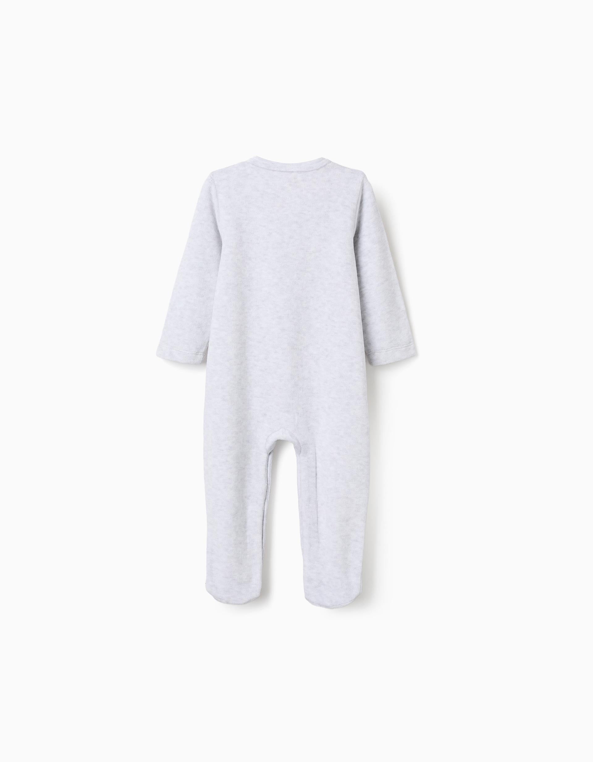 Velvet babygrow with Super print for newborn and baby boys, grey – ZIPPY