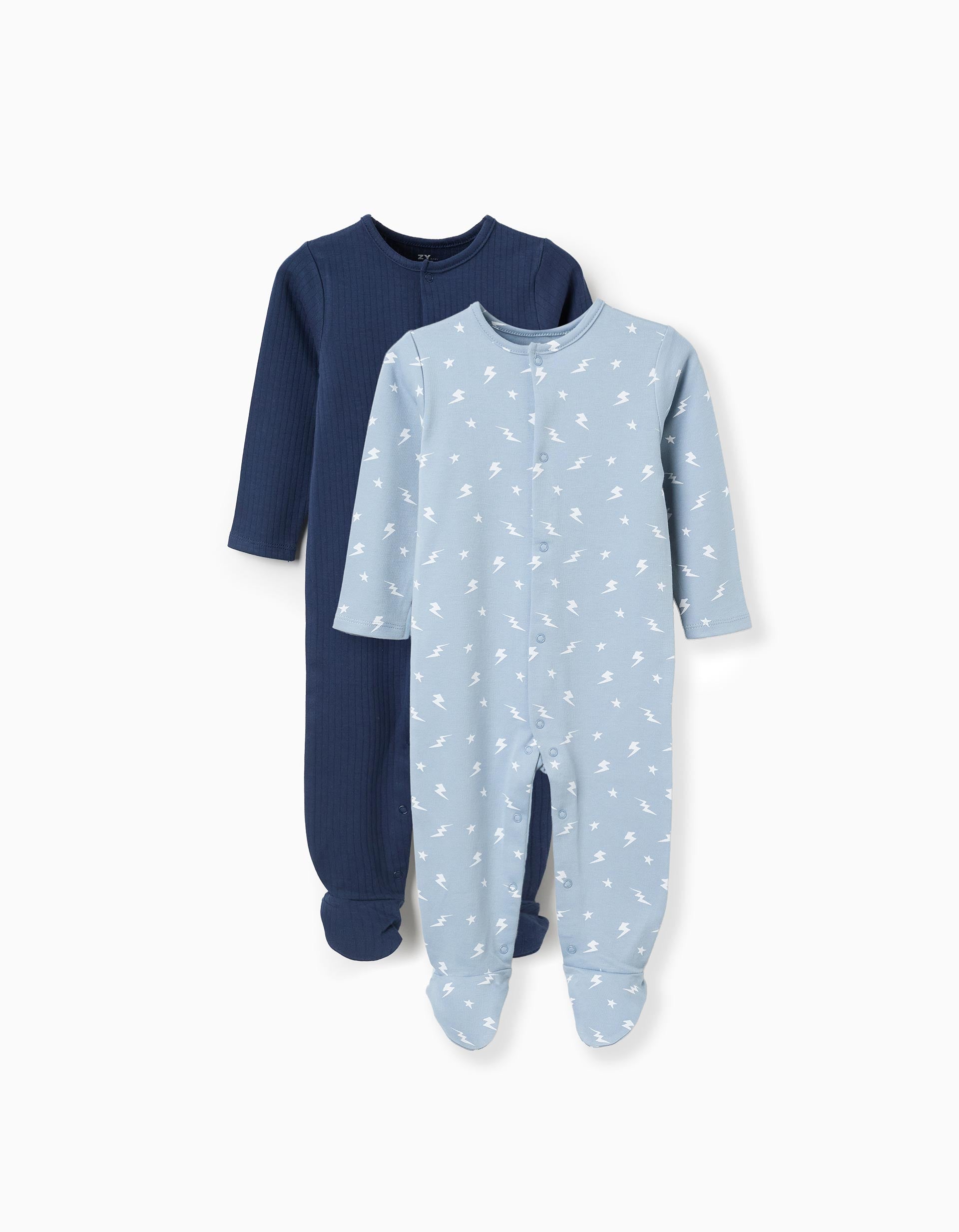 Babygrow in Cotton with Snap Buttons for Baby Boys, Light Blue and Dar ...