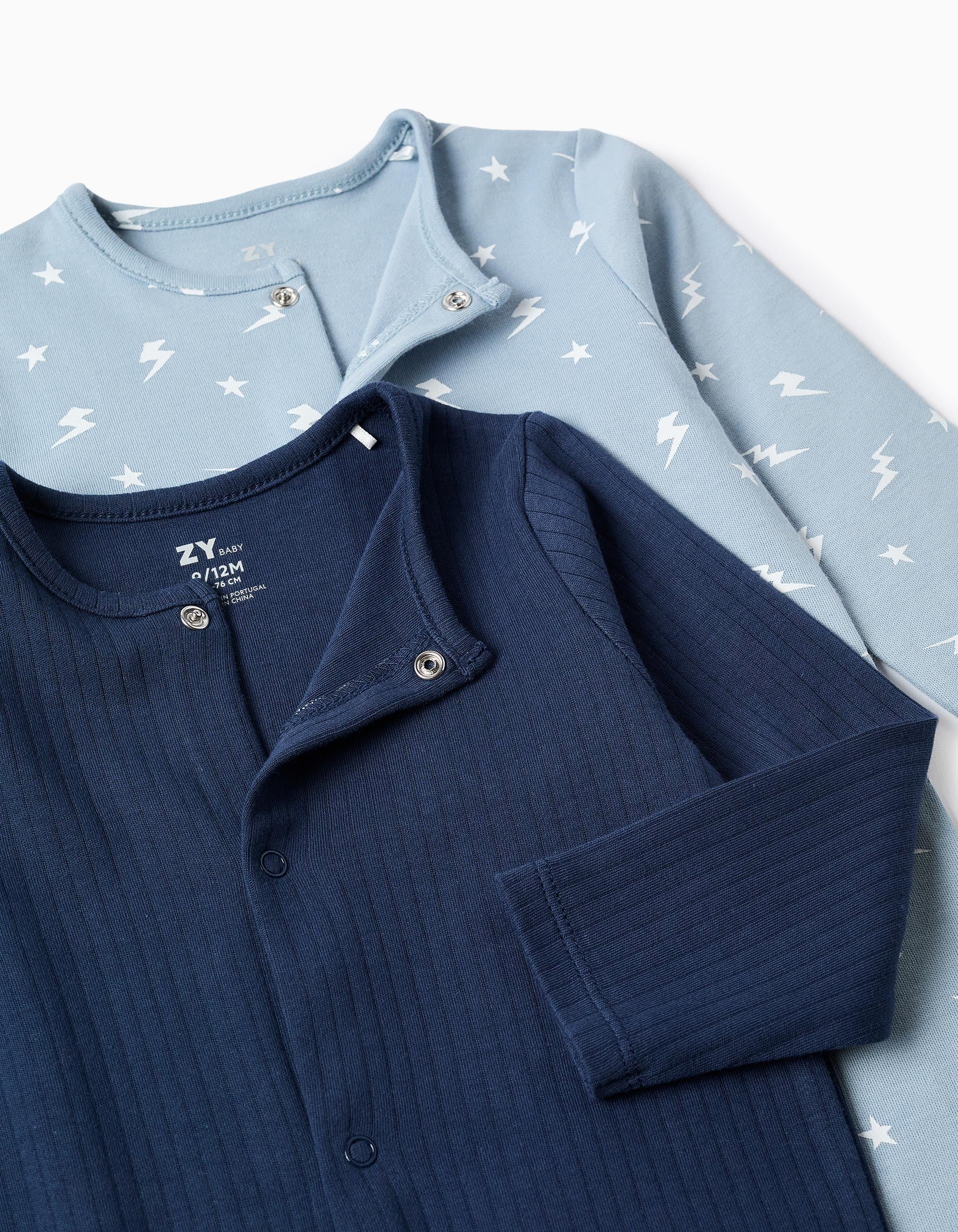 Babygrow in Cotton with Snap Buttons for Baby Boys, Light Blue and Dar ...