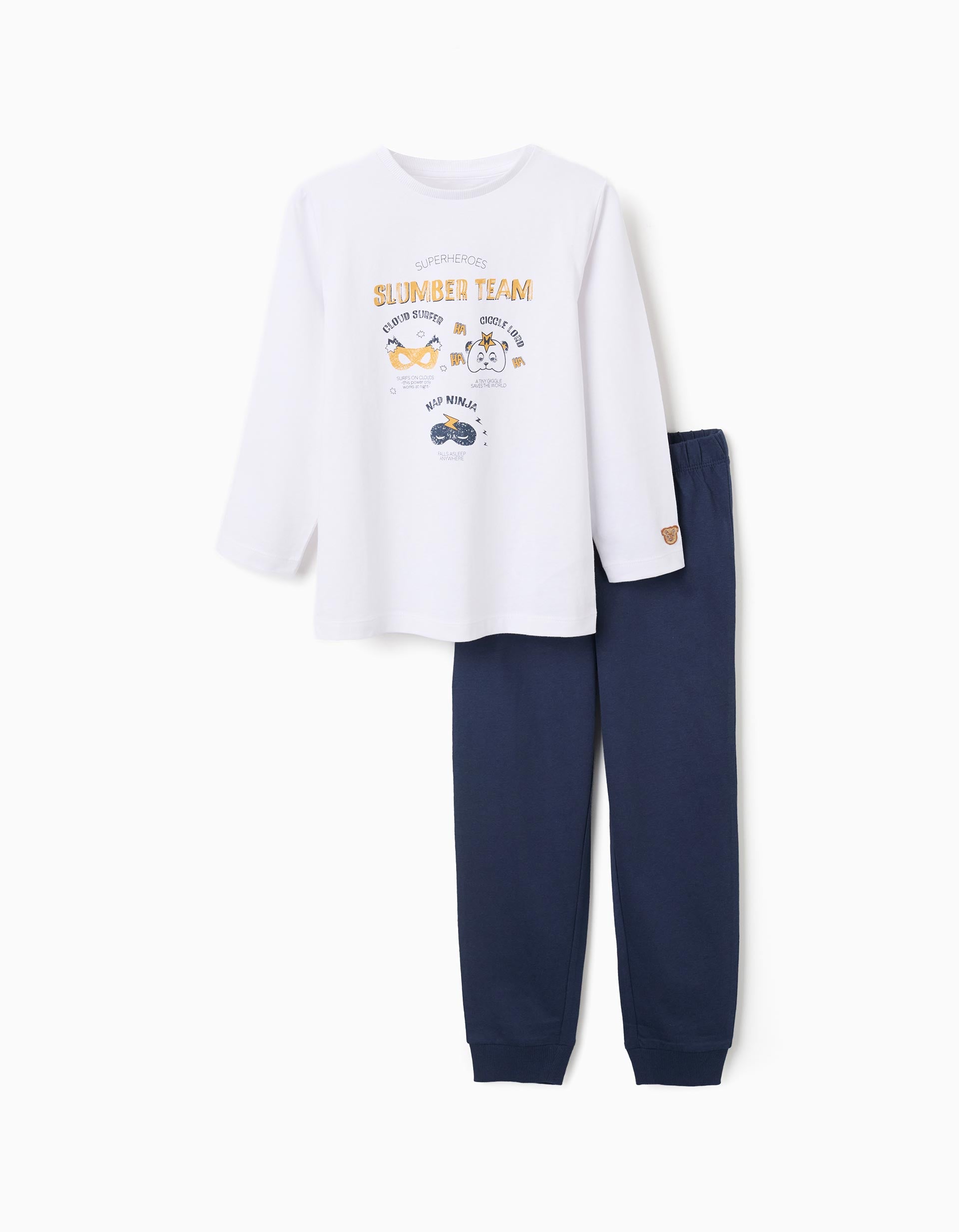 Long sleeve pyjamas with Slumber Team print for boys, white/blue – ZIPPY