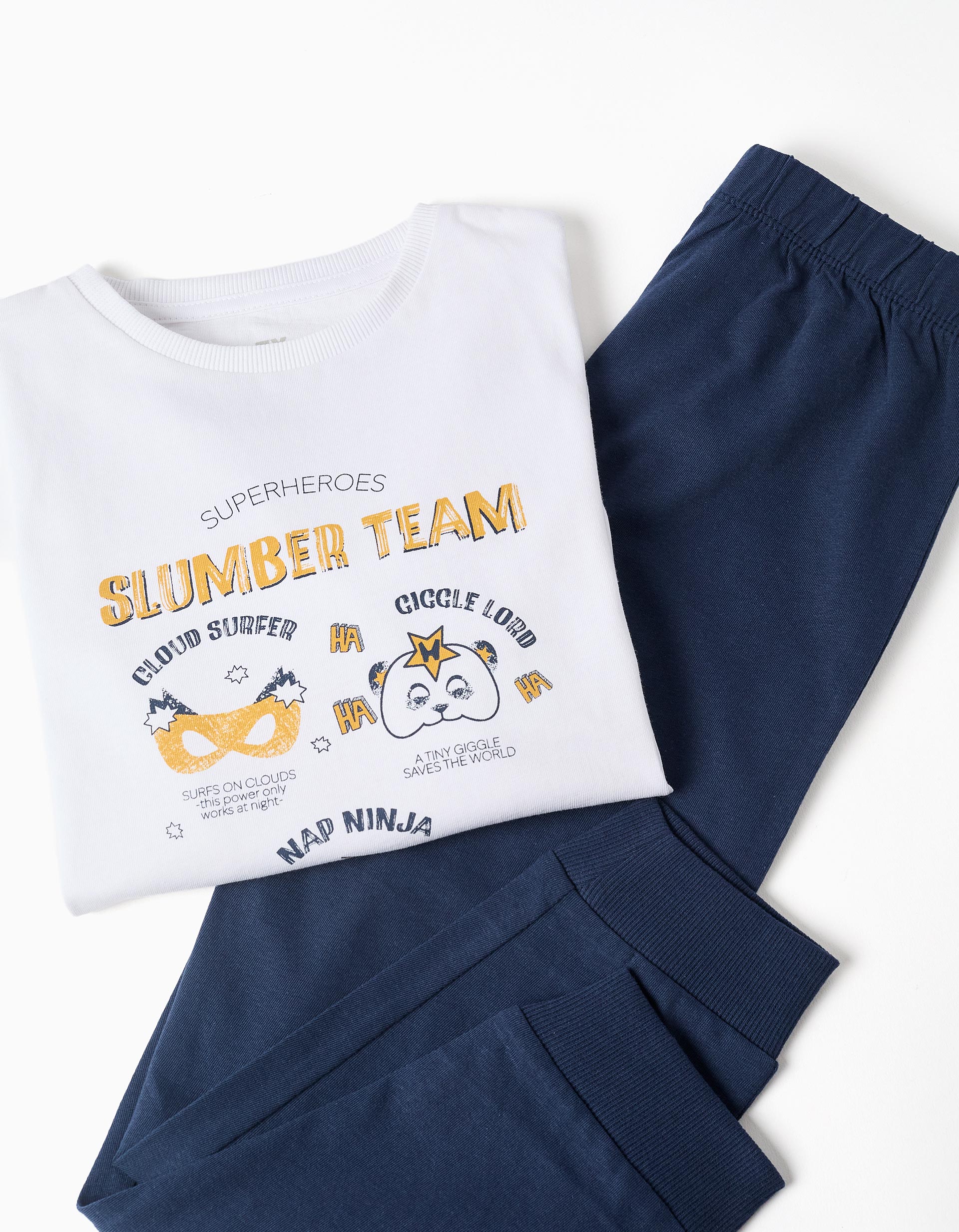 Long sleeve pyjamas with Slumber Team print for boys, white/blue – ZIPPY