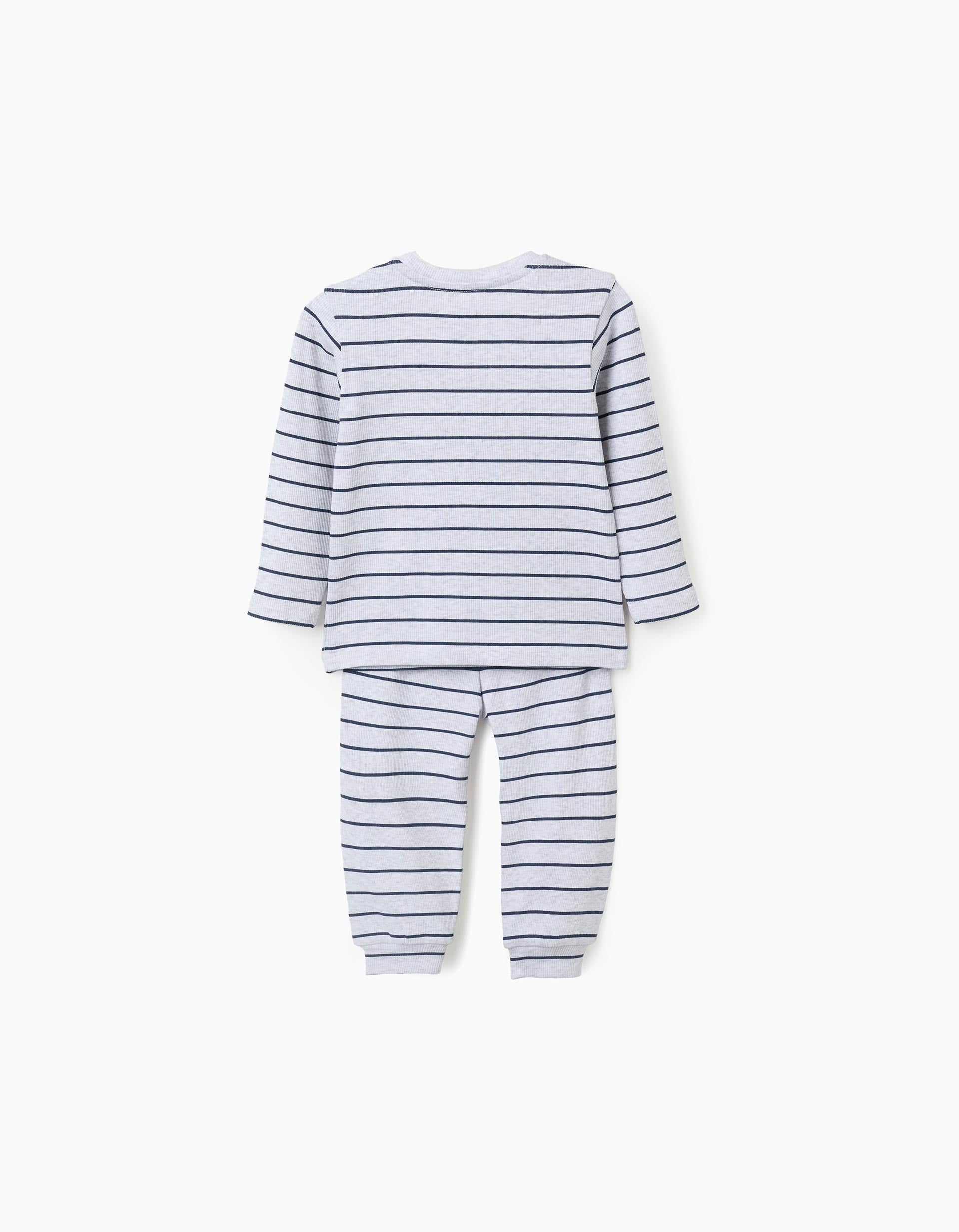 Long sleeve ribbed pyjamas with stripes for newborn and baby boys, gre ...