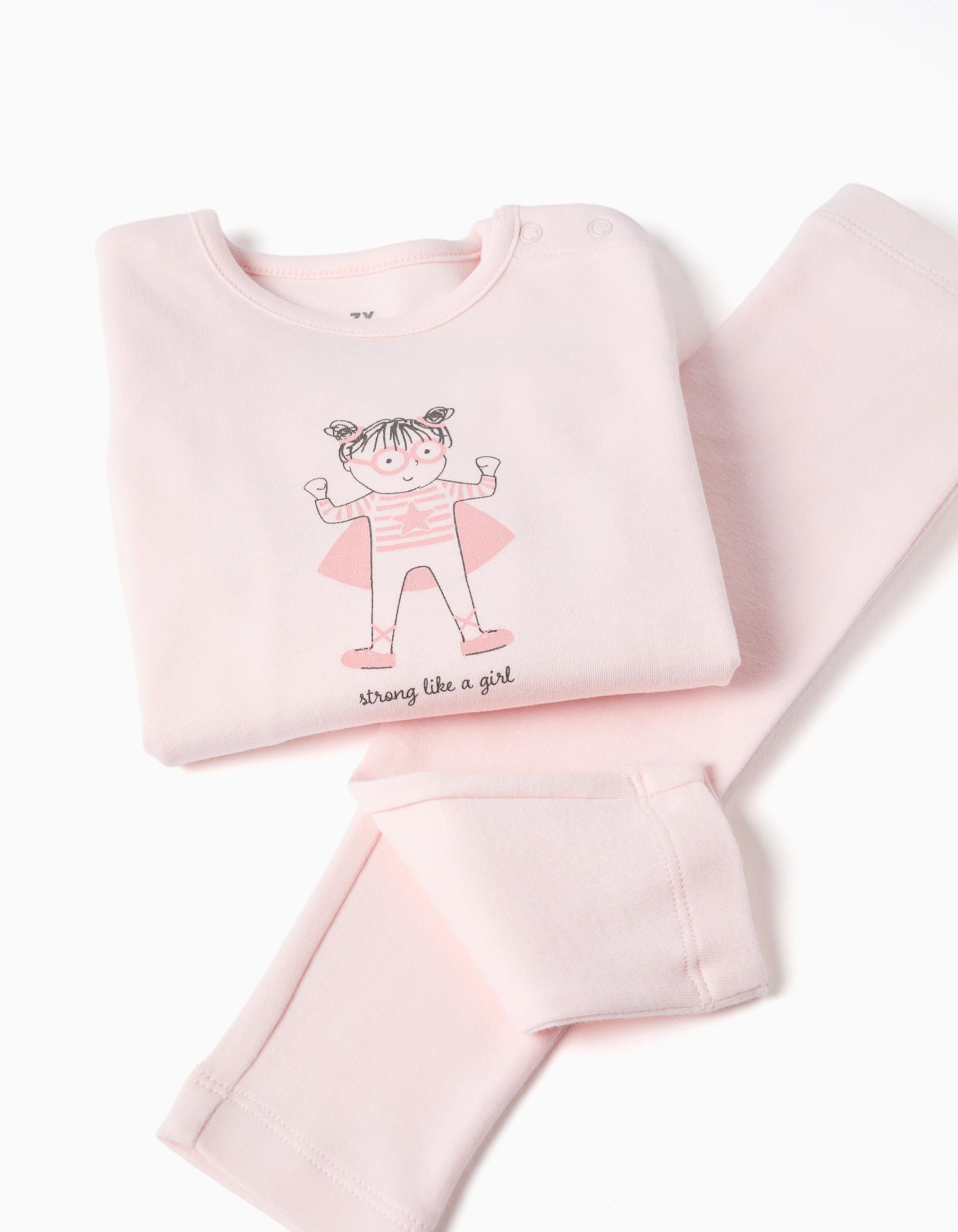 Long sleeve pyjamas with print for newborn and baby girls, light pink ...