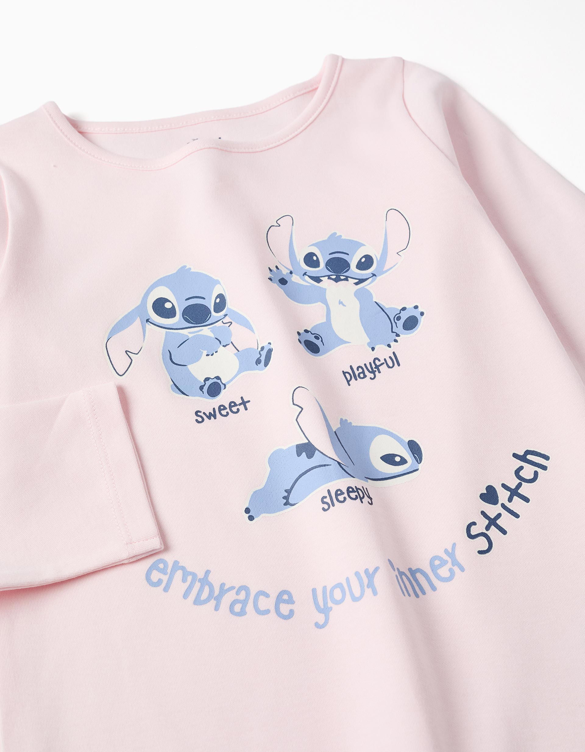 Long sleeve glow-in-the-dark pyjamas with Stitch for girls, light pink ...