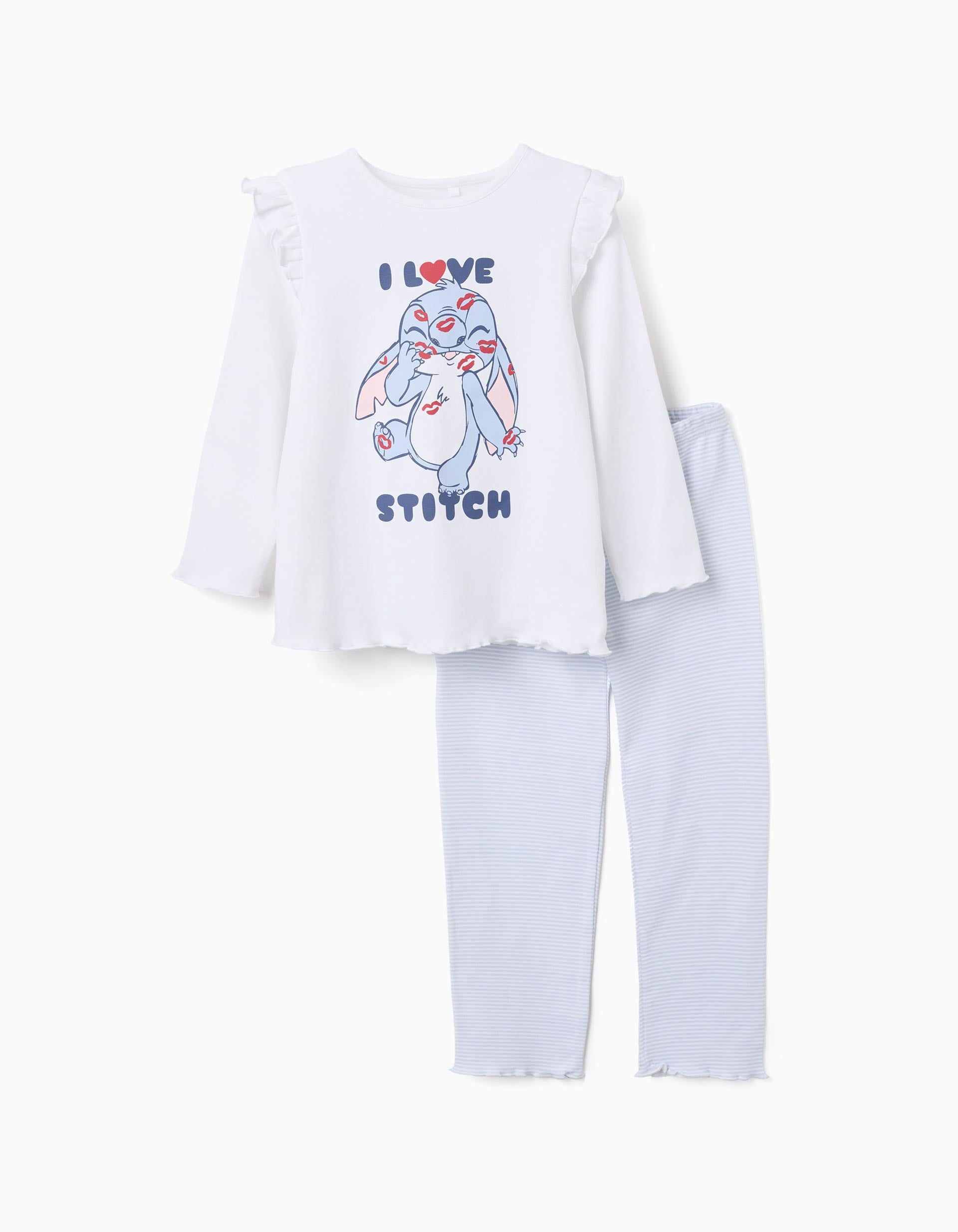 Long sleeve cotton pyjamas with Stitch print for girls, white/blue – ZIPPY