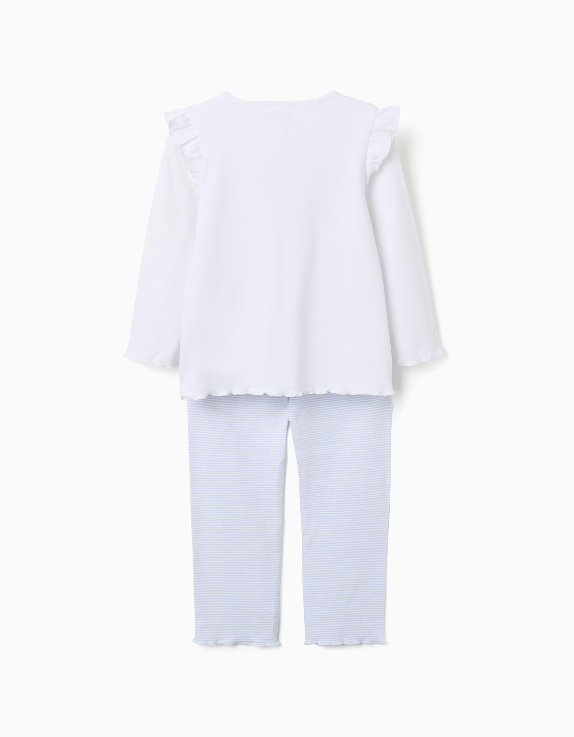 Long sleeve cotton pyjamas with Stitch print for girls, white/blue – ZIPPY