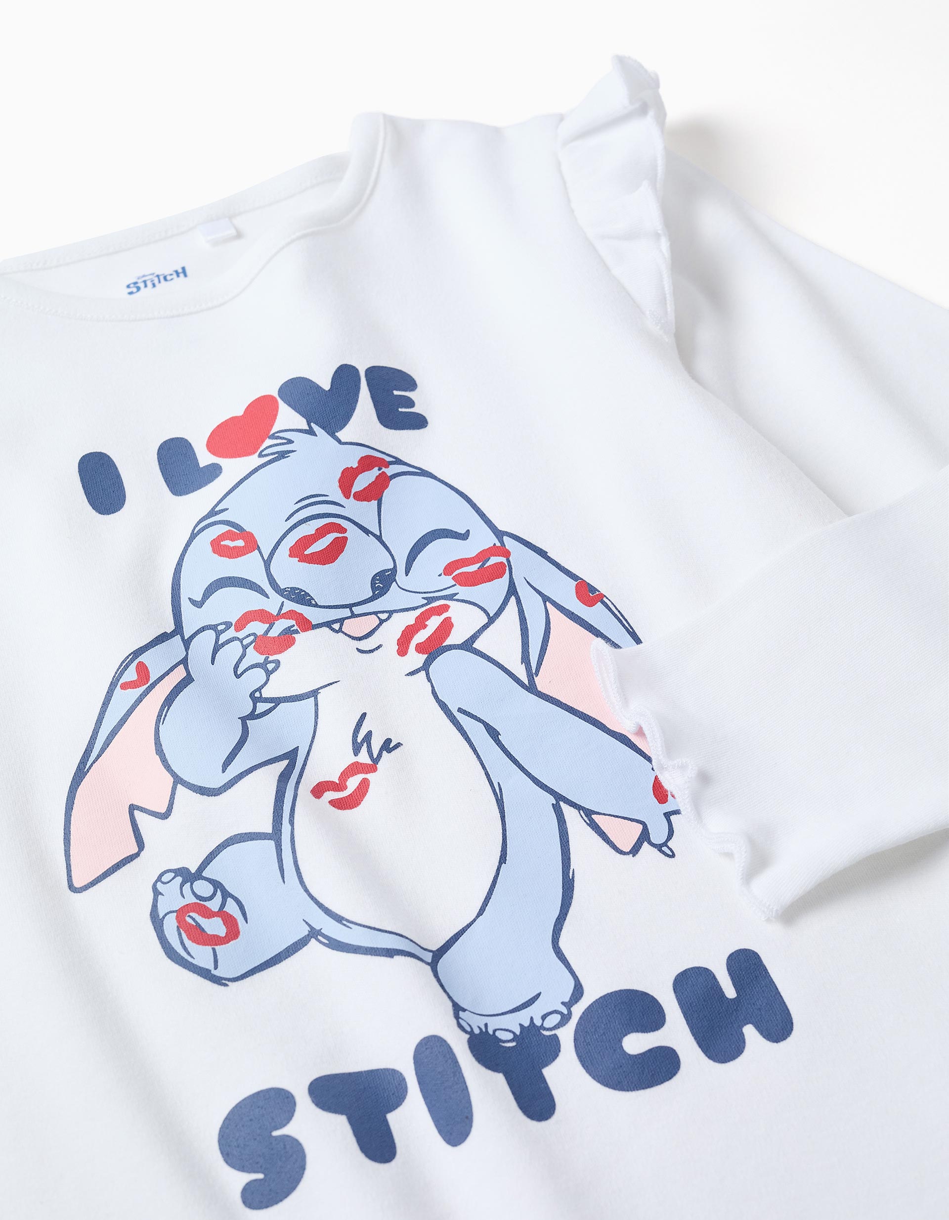 Long sleeve cotton pyjamas with Stitch print for girls, white/blue – ZIPPY