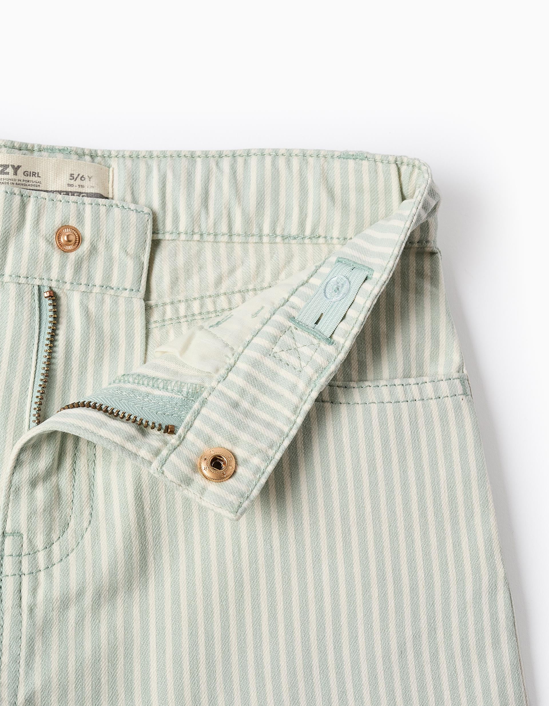 Wide leg cotton trousers with stripes for girls, light green/white – ZIPPY