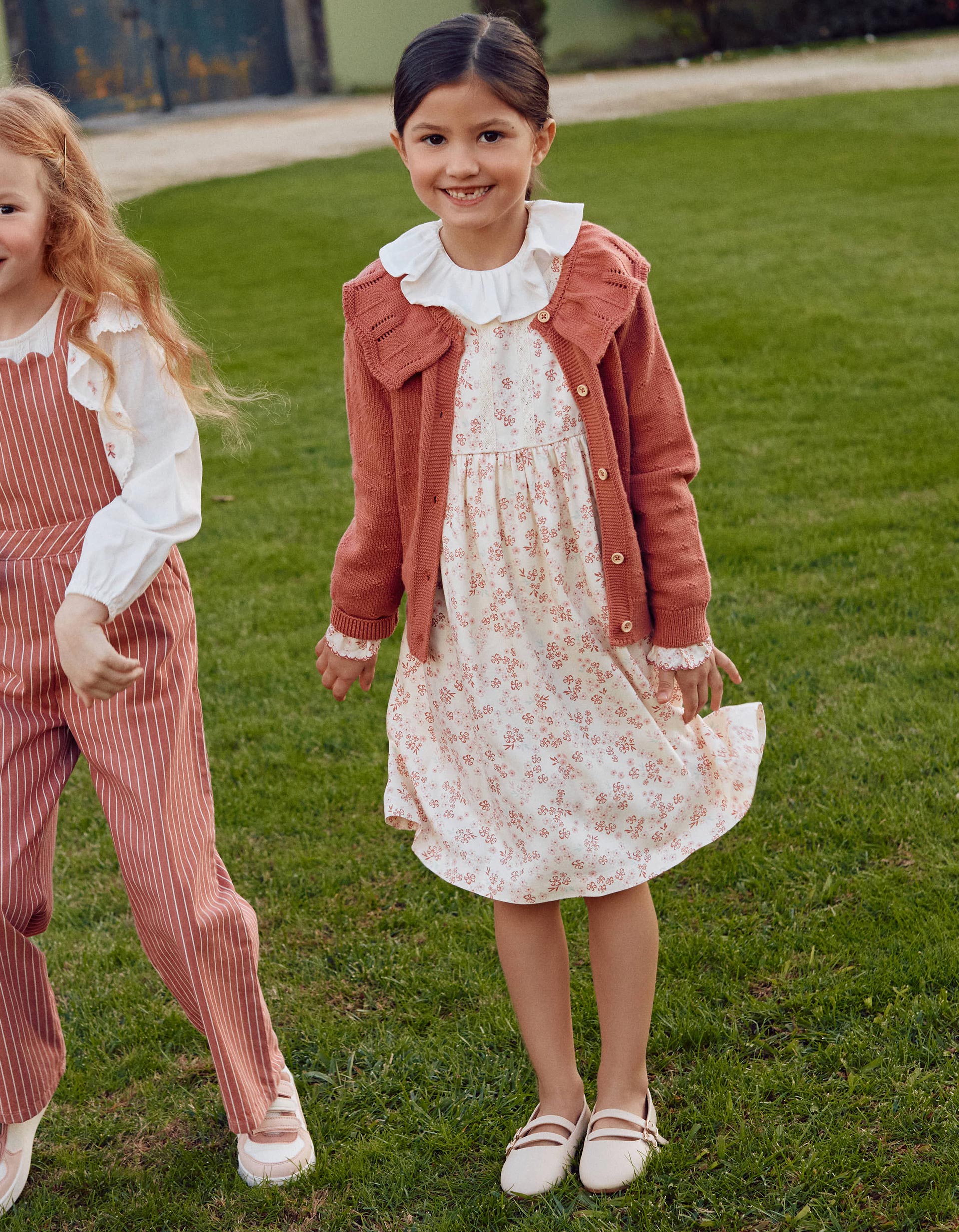 Long sleeve floral dress with lining for girls, light beige/pink – ZIPPY