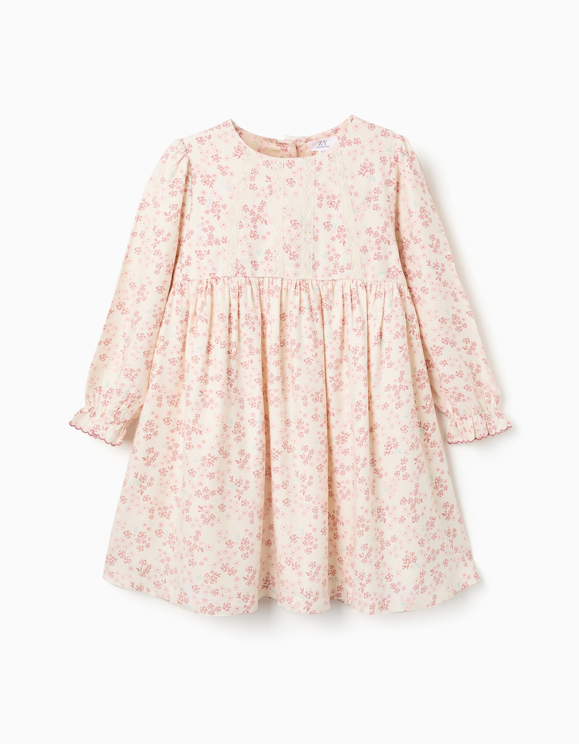 Long sleeve floral dress with lining for girls, light beige/pink – ZIPPY