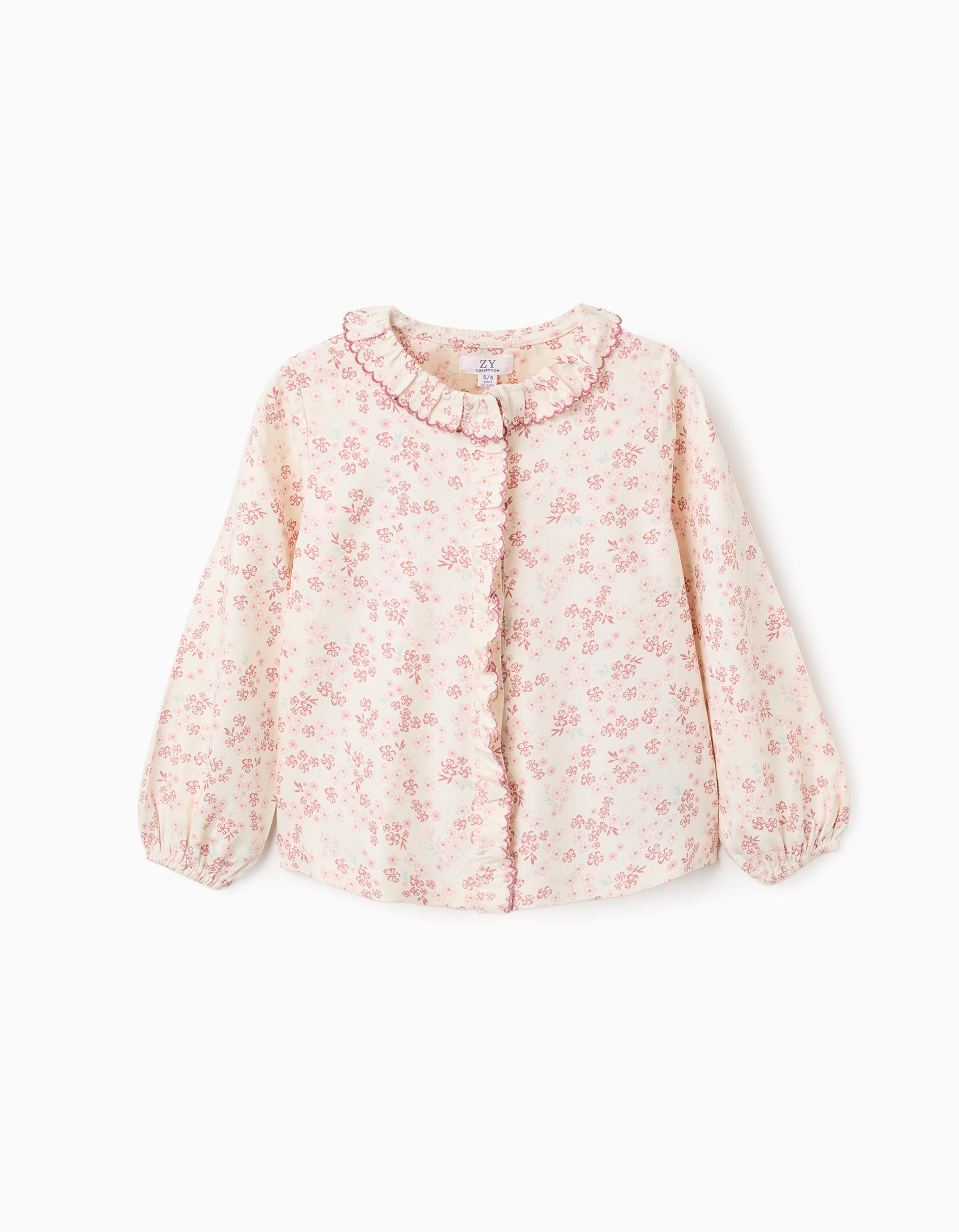 Long sleeve floral blouse with ruffles for girls, light beige/pink – ZIPPY