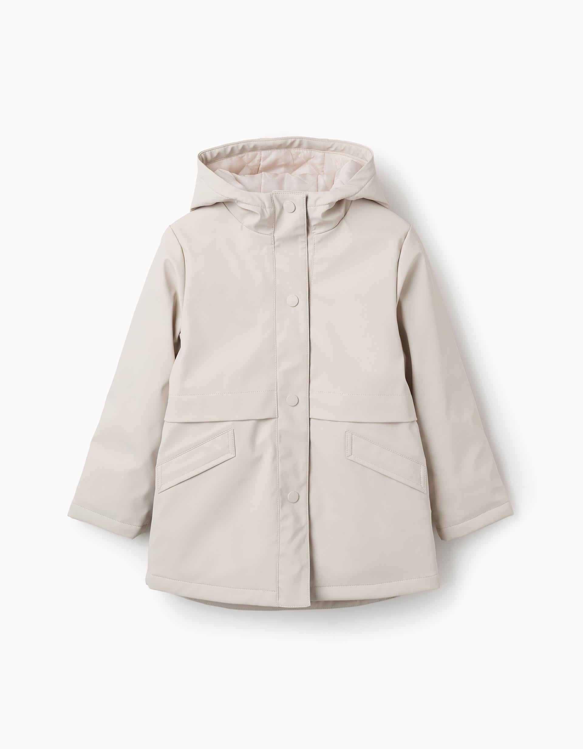 Hooded padded parka with lining for girls, light beige – ZIPPY