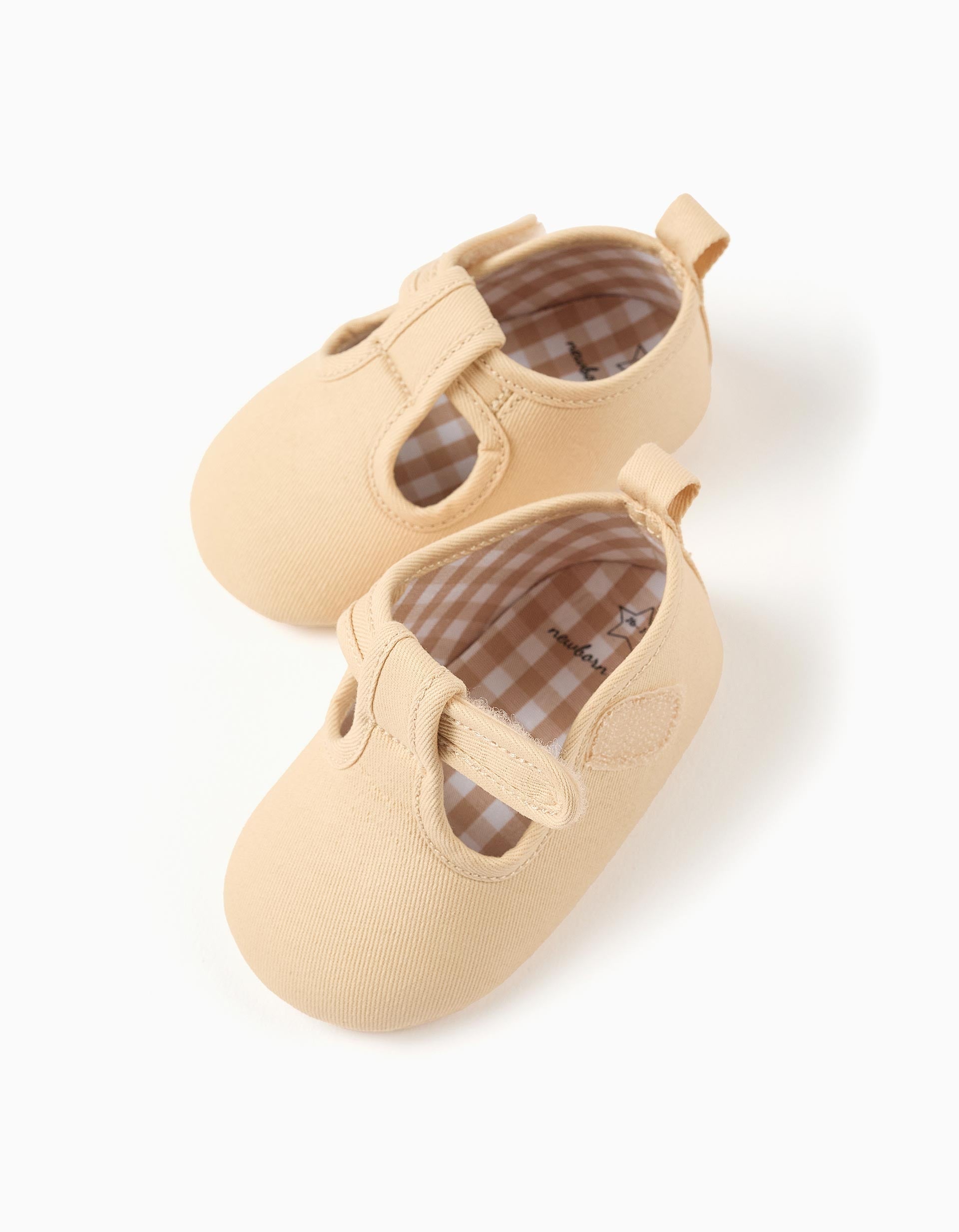 Twill shoes with lining for newborns, light beige – ZIPPY