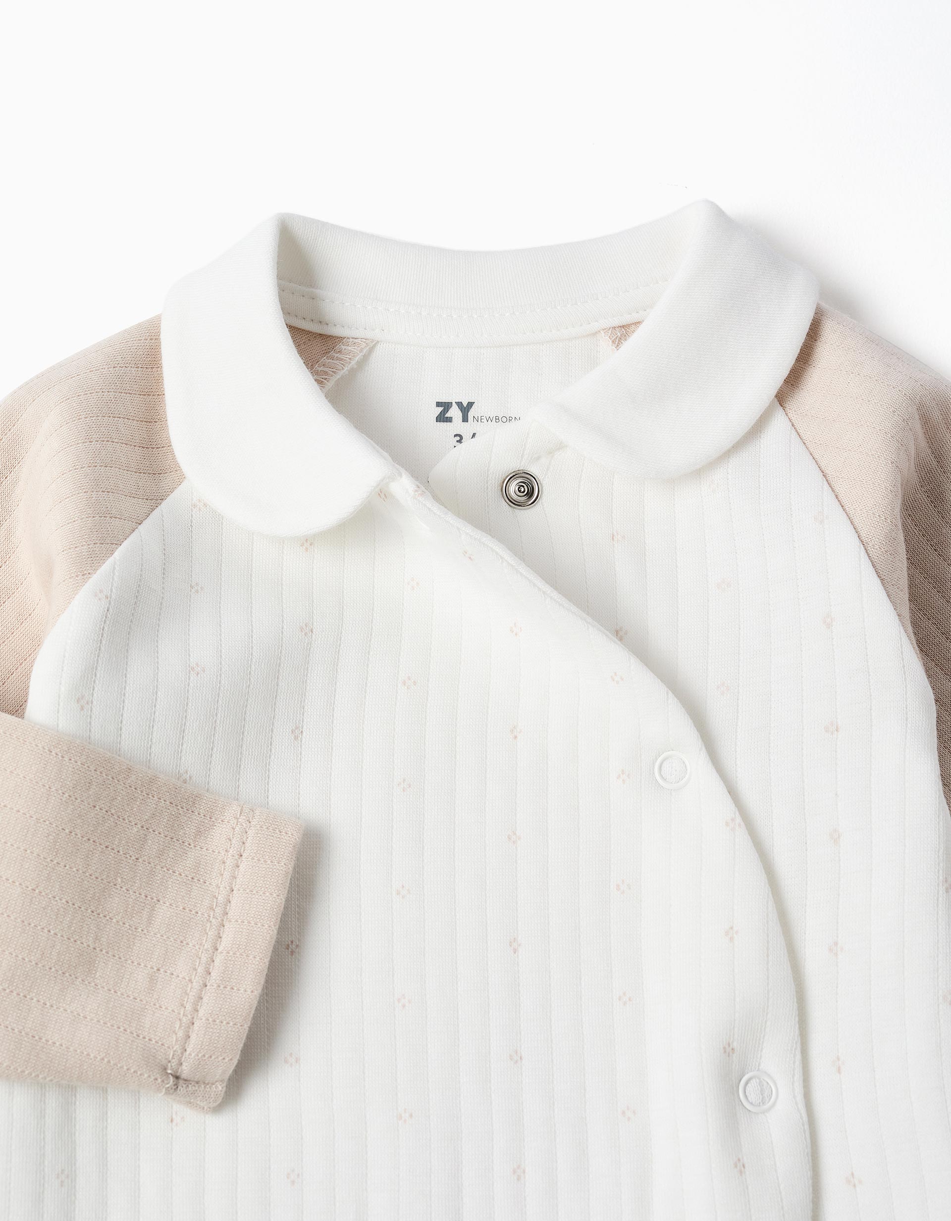 Ribbed babygrow in quilted cotton for newborn boys, white/beige – ZIPPY