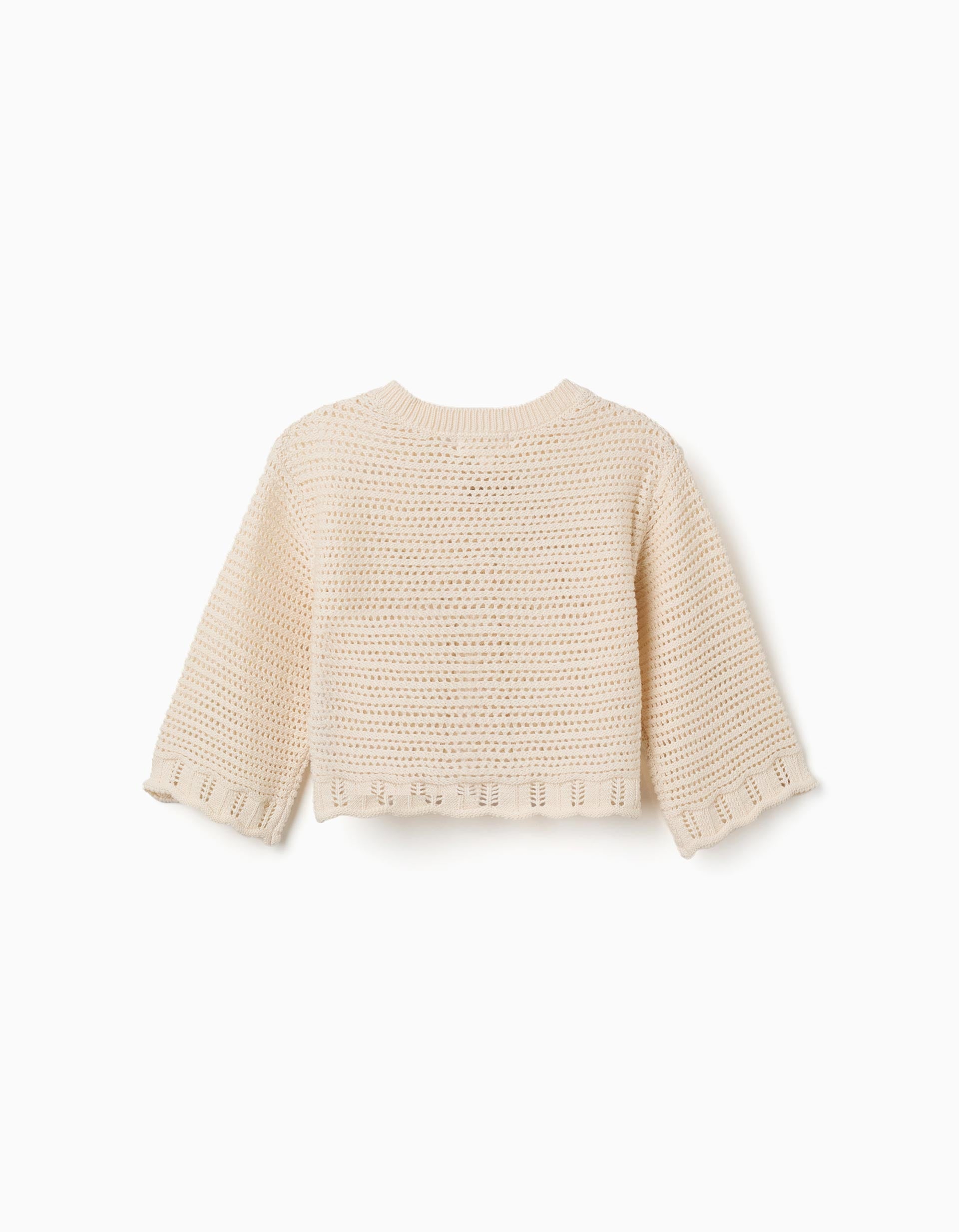 Cotton knit jacket with openwork details for girls, light beige – ZIPPY
